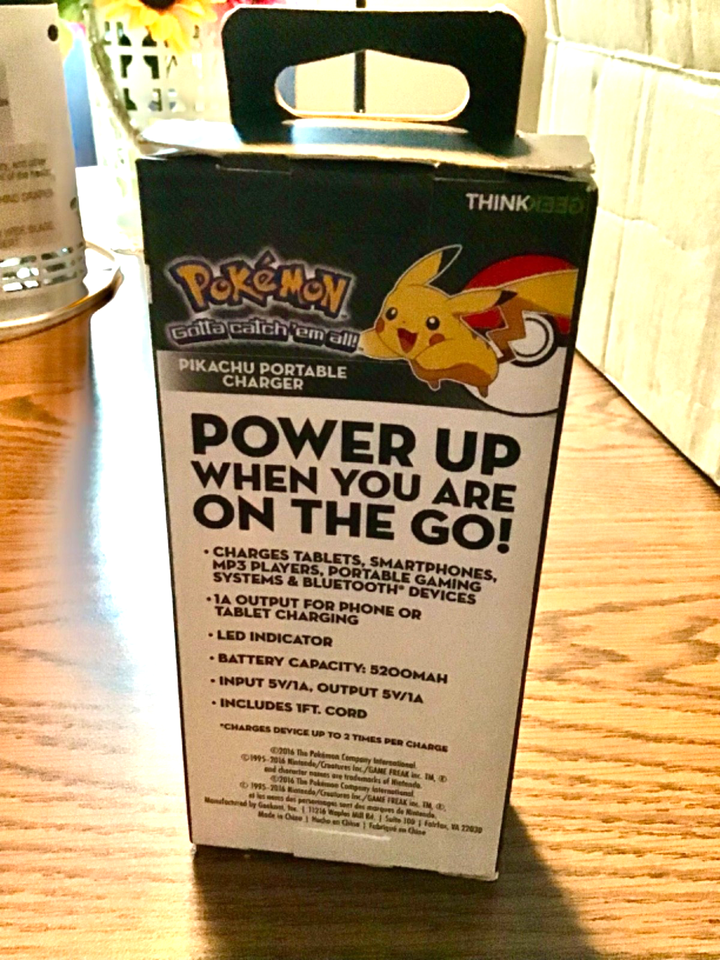 NEW! ThinkGeek Pokemon Pikachu Portable Battery Charger Power Bank 5200 ...