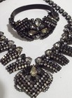 RARE VTG Signed HOBE' Rhinestone Necklace & Clamper Bracelet Set Black ...