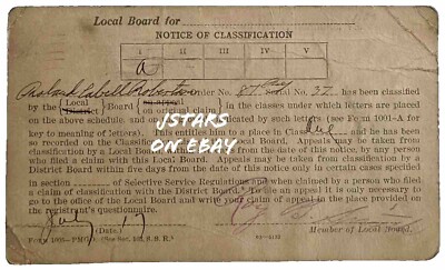 1918 ROANOKE, VA, WWI DRAFT BOARD NOTICE CARD POSTCARD, ROLAND CABELL ...