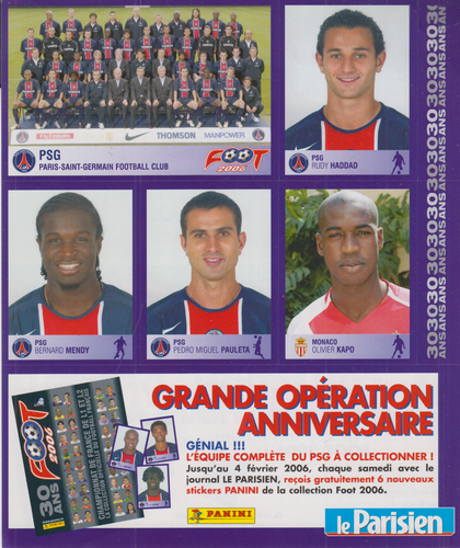 PLAQUETTE de 6 STICKERS GRANDE OERATION LE PARISIEN PANINI FOOT PSG ...