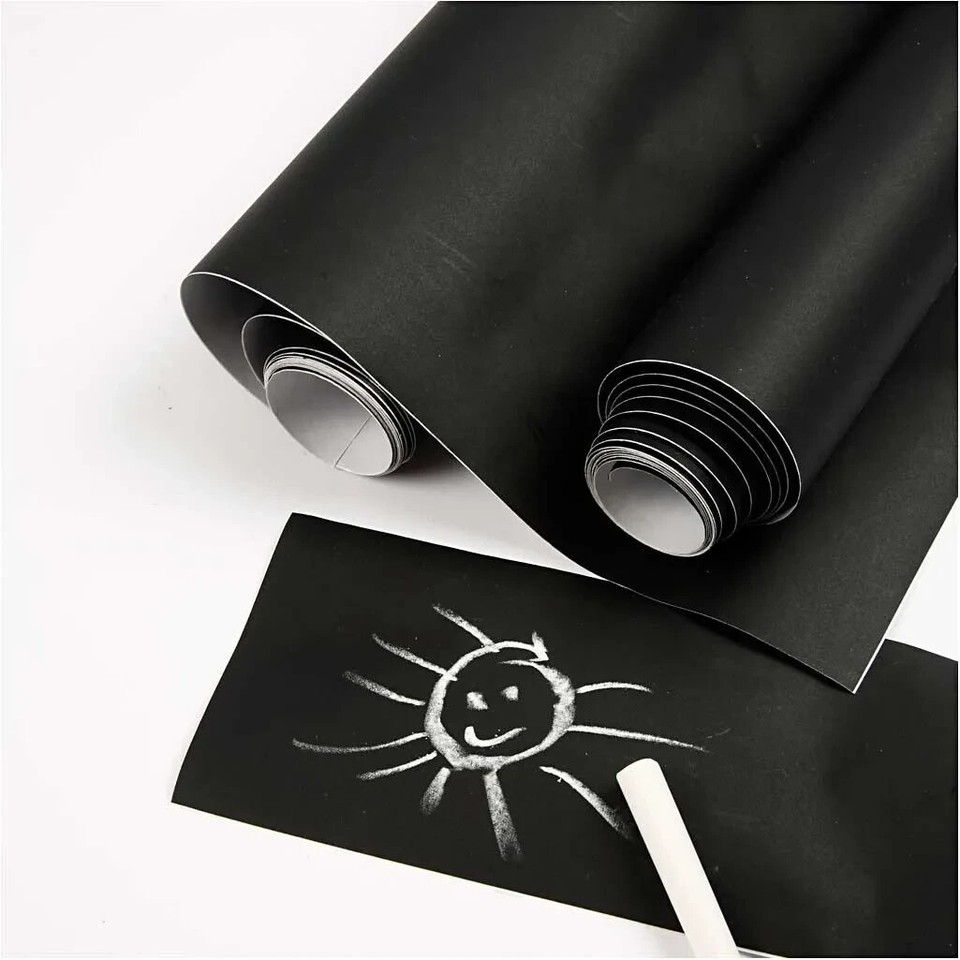2m x Self-Adhesive Blackboard Roll Sheet 45cm Black Wall Sticky Re ...