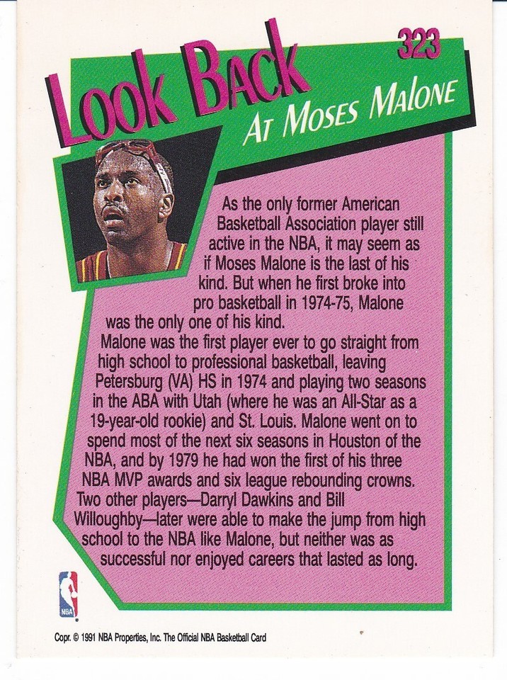 M) 1991-92 NBA Hoops Basketball Card - Moses Malone #323 | eBay
