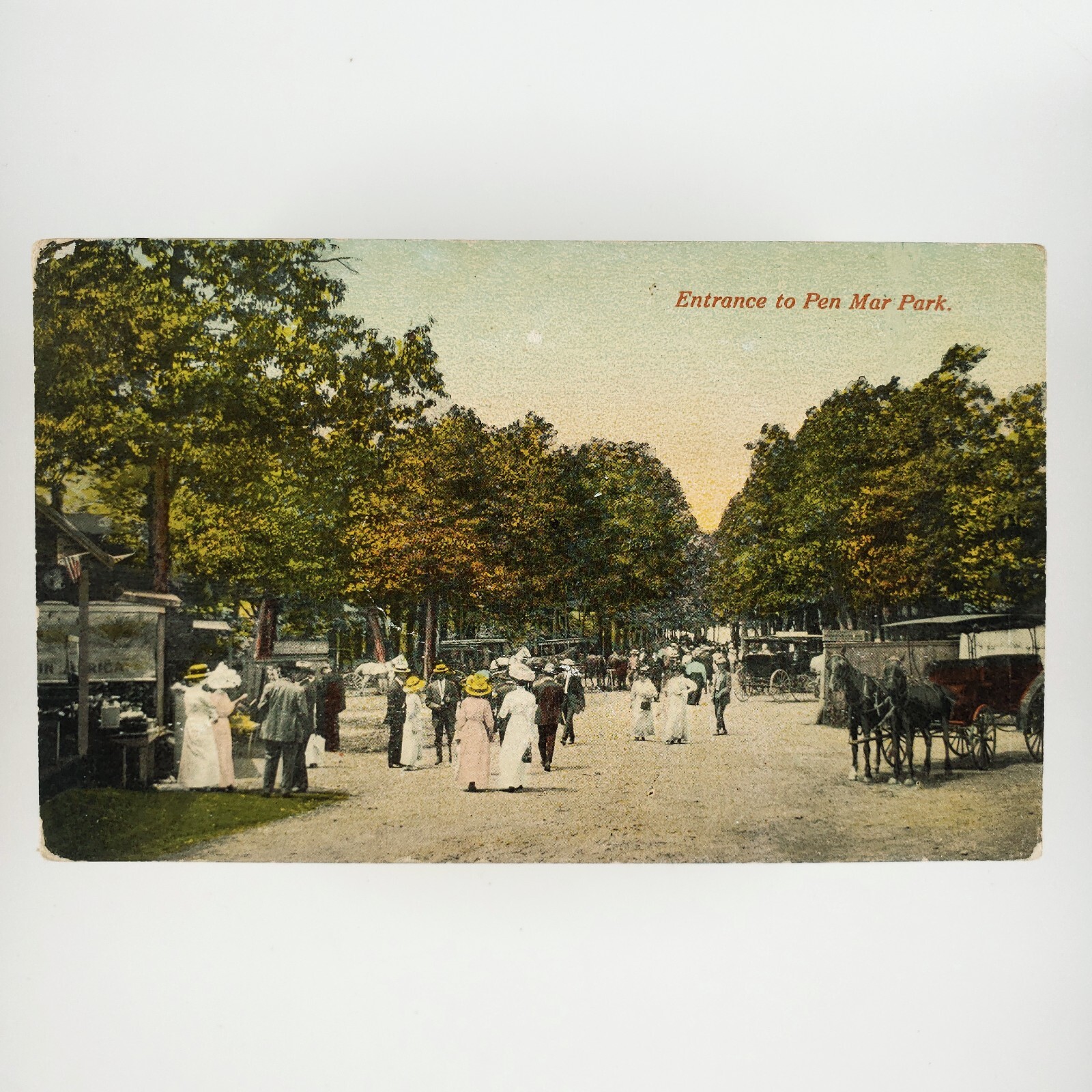 Pen Mar Park Entrance Postcard 1920s Maryland High Rock Road Horse Cart ...