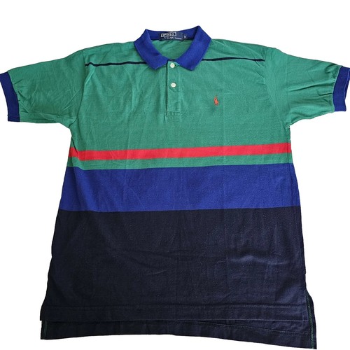 Vtg 90s Ralph Lauren Polo Mens M Color Blokecore Striped Preppy Rugby ...