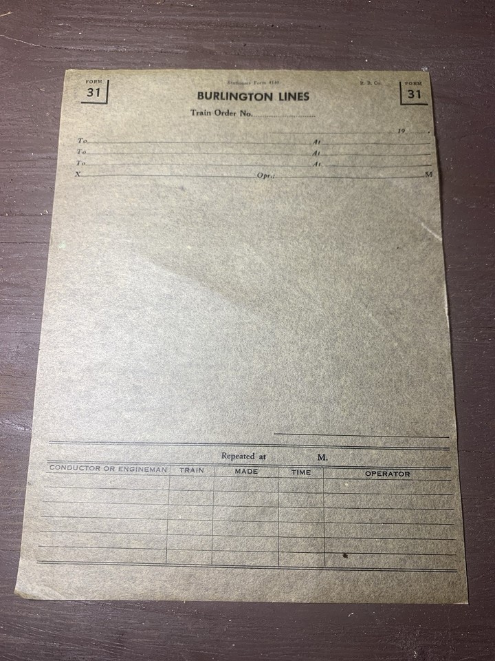 Burlington Lines - Train Order Form - Unused | eBay