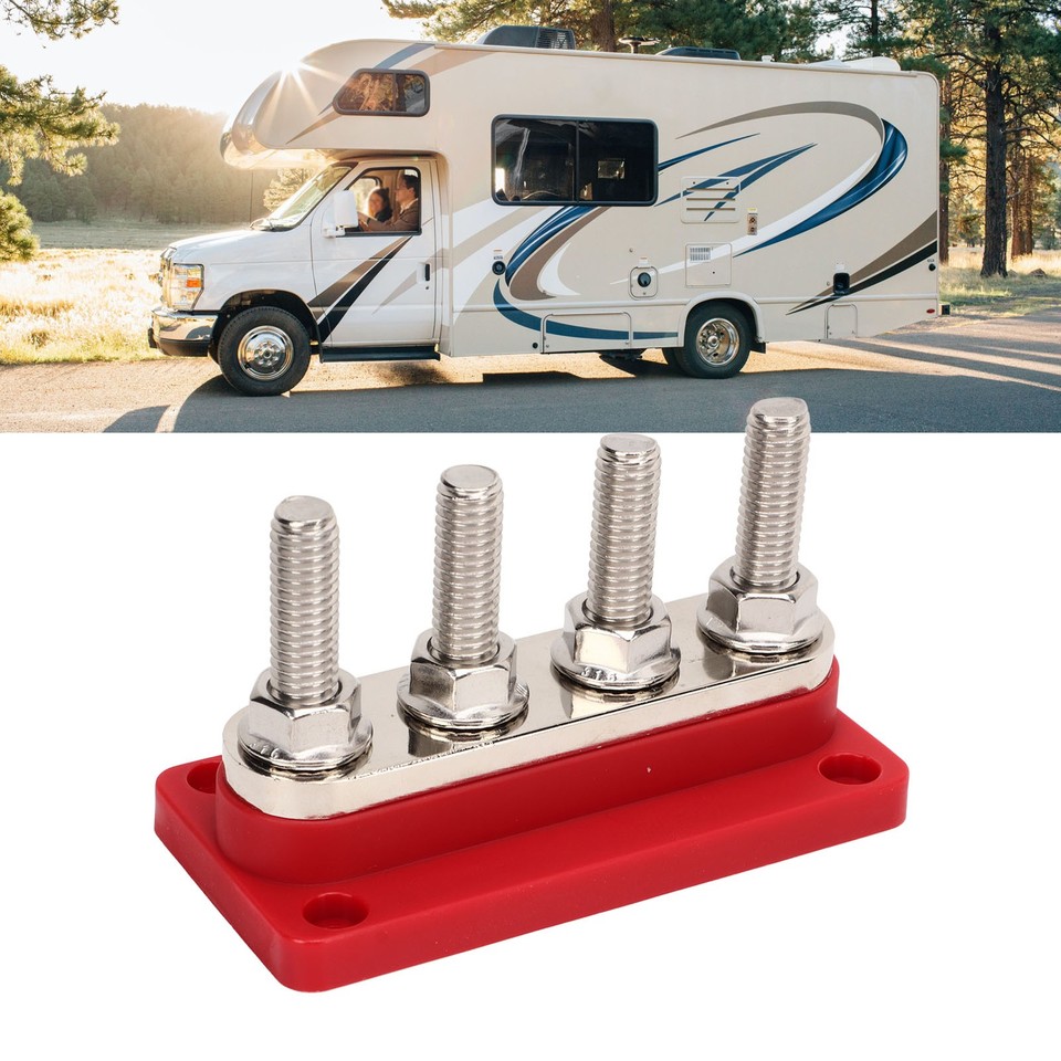 Red 4 Post Power Distribution Block 3/8inch M10 Studs Battery Bus Bar ...