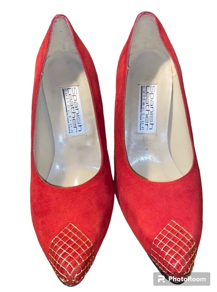 Spanish Leather Collection Vintage Red Suede Heels It… - Gem