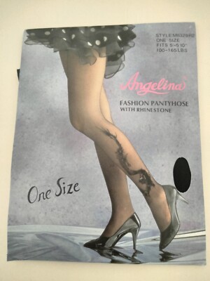 Angelina Black Rhinestone Pantyhose One Size - 100 to 165lb 100% Sheer ...
