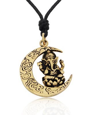 Ganesh Indian God Moon Handmade Brass Charm Necklace Pendant Jewelry | eBay