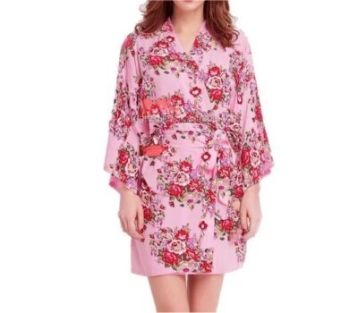 Girl Satin Floral Light Pink Japanese Kimono Pajamas Sleepwear Bathrobe ...