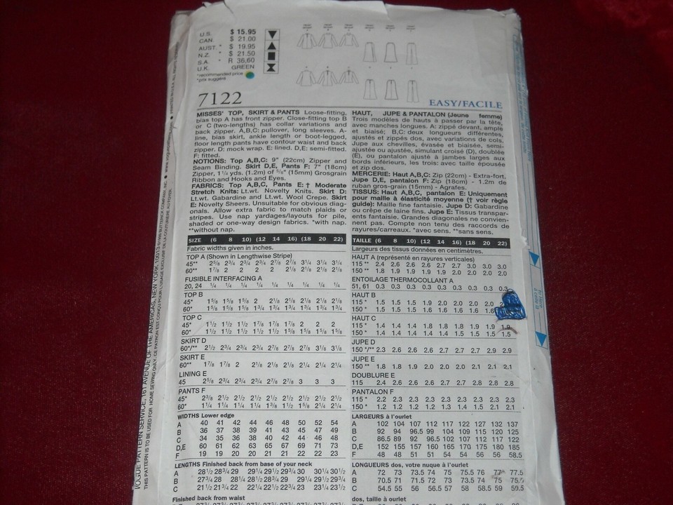 🌻 VOGUE #7122 - LADIES PRETTY WINTER TUNIC or TOP-SKIRT & PANTS PATTERN ...