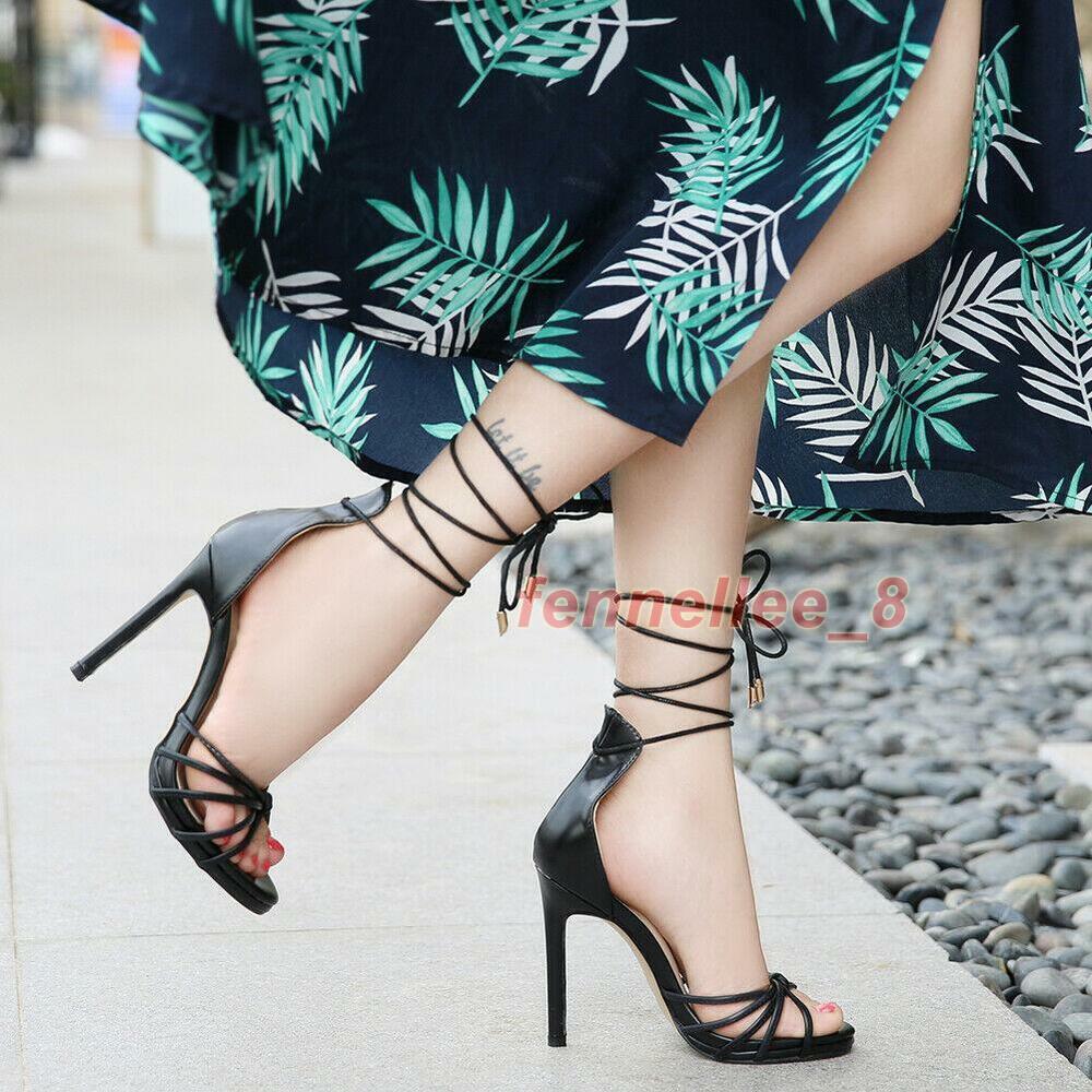 Womens Crossdresser Ankle Strappy Sandals Drag Queen High Heels Shoes ...