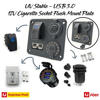 50 Amp Anderson Plug USB / Cigarette Socket Flush Mount Recessed Plate ...