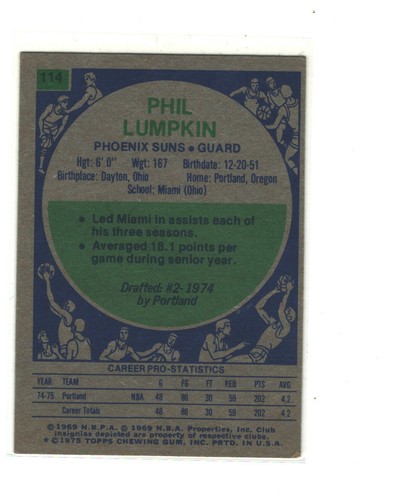 1975-76 Topps - #114 Phil Lumpkin (RC) for sale online | eBay