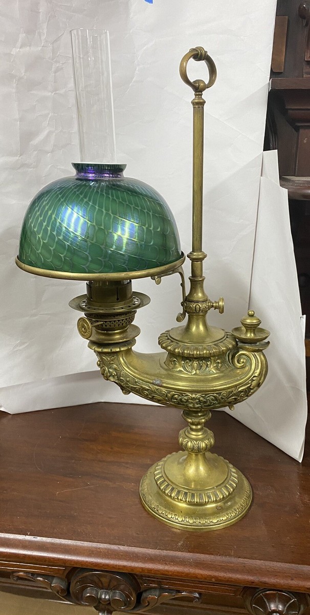 Antique Brass Student Oil Lamp 19th Century Manhattan Brass Company