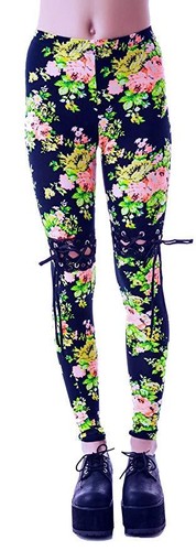 24HRS HIPPIE FLOWER VEGAN POWER SKA PUNK ROCKER FLORAL LACE LEGGINGS ...
