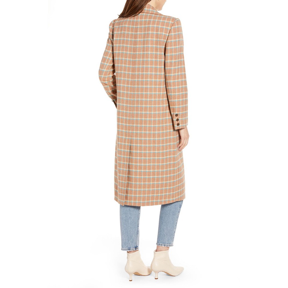 SOMETHING NAVY SINGLE BREASTED PLAID WOOL PLAID COAT | eBay