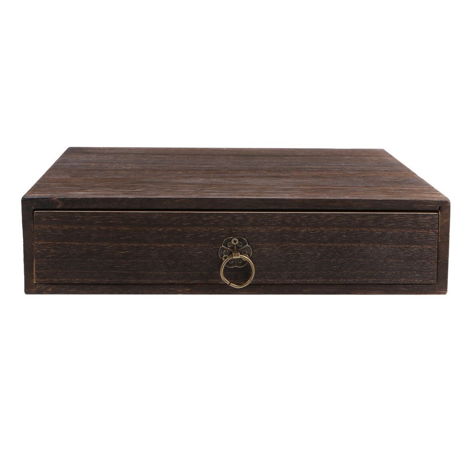 Tabletop Box with Drawer Desk Supplies Wooden Storage Desktop ...