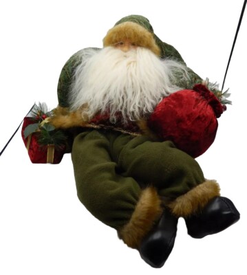 Vtg 25" Sitting Santa Claus Fabric Doll Christmas Decor Papier Mache ...