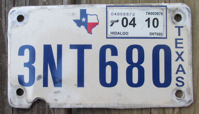 Texas Motorcycle License Plate - Expired 04/2010 - HIDALGO County ...
