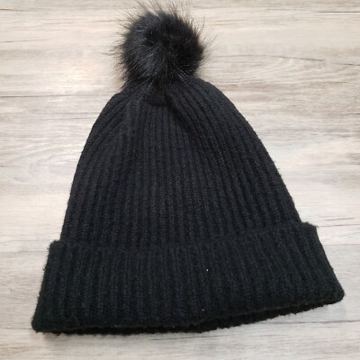 Rubi Knit Cap Beanie Hat Black Pom Womens OS | eBay