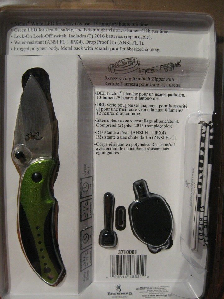 Browning ZPK Combo Liner Lock Folding Knife & Key Chain Zipper Pull ...