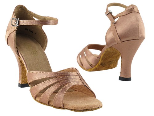 Women's Latin Dance Shoes Brown Satin Swing Salsa Mambo heel 3 Size 9 ...