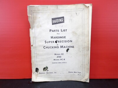 HARDINGE Parts List PL-11 Super Precision Chucking Machine HC & HC-R ...