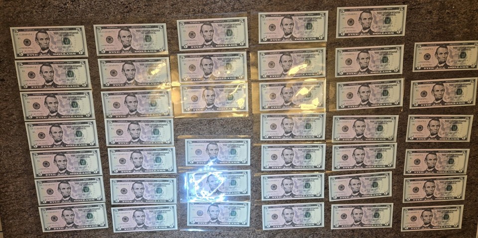2021 consecutive usa 5 dollar bills containing 2 scrambled ladder notes ...