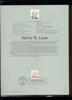 #2935 32c Henry R. Luce USPS #9807 Souvenir Page | eBay