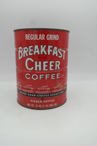 Vintage Breakfast Cheer Coffee Can 2lb/32oz. Red 1950's 60's Rare NO ...