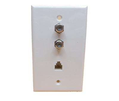 White Phone Wall Plate with Dual F-81 Connector Jack RJ11 TV Telephone ...