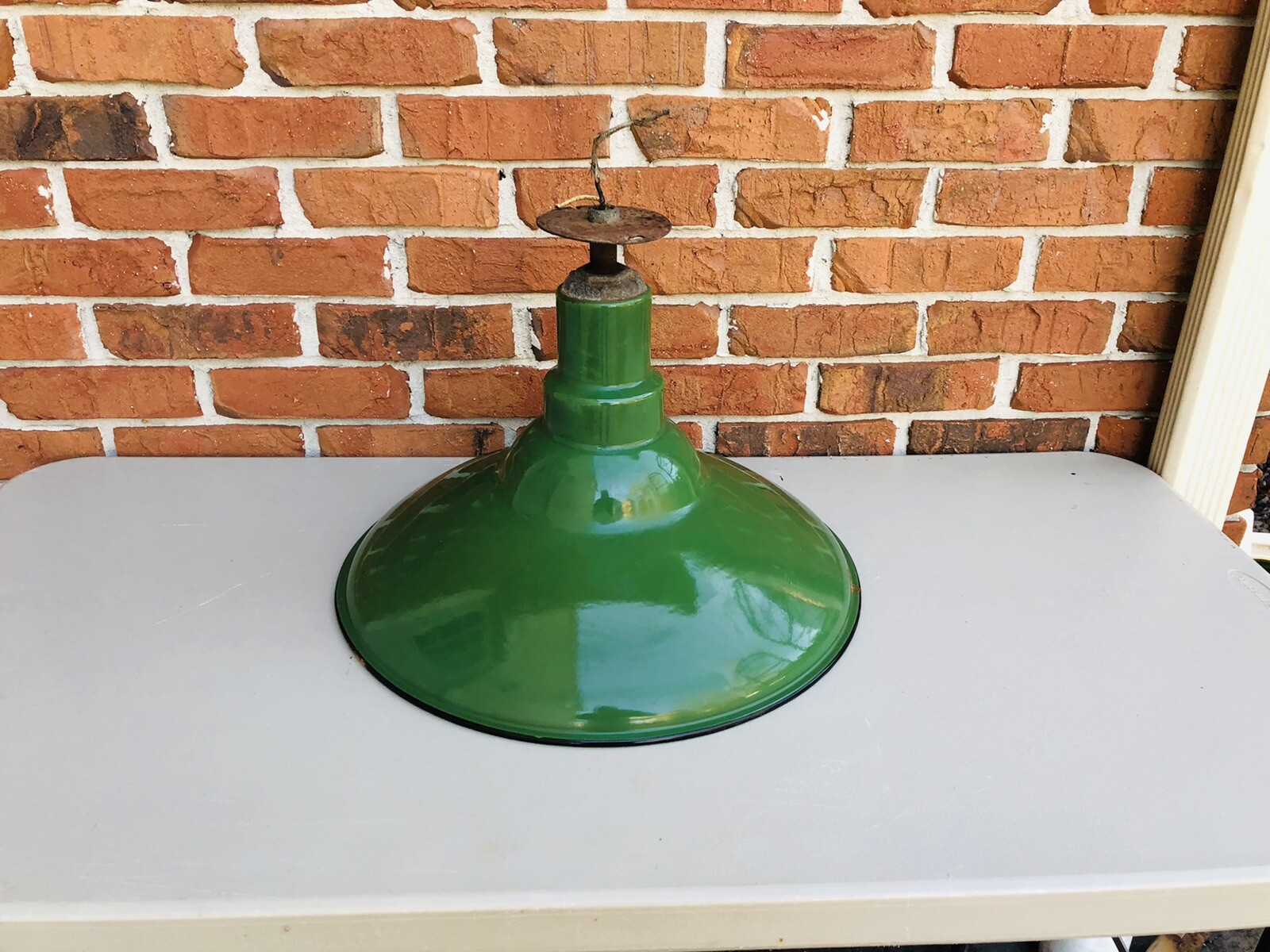 Vintage Gas Station Green Porcelain Barn Light 18" Light | eBay