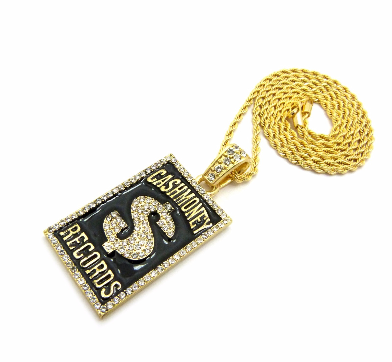 NEW CASH MONEY RECORDS PENDANT & 24" BOX/CUBAN/ROPE/FOX CHAIN NECKLACE ...