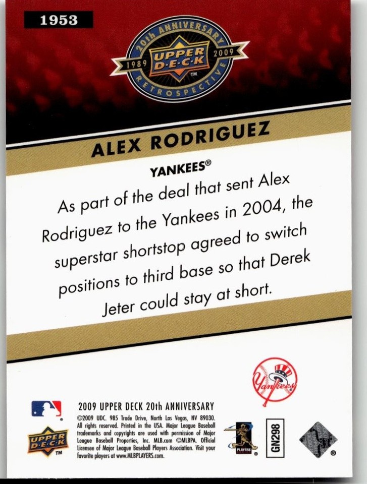 Alex Rodriguez 2009 Upper Deck 20th Anniversary Baseball New York ...