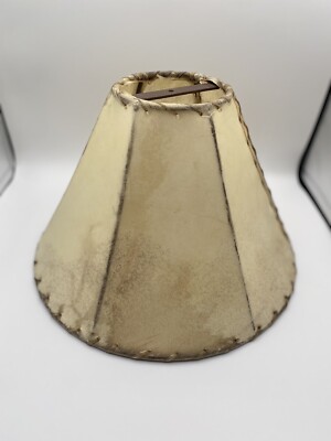 Vintage Large Cow Hide Rawhide Lamp Shade Whipstitch Leather Western ...
