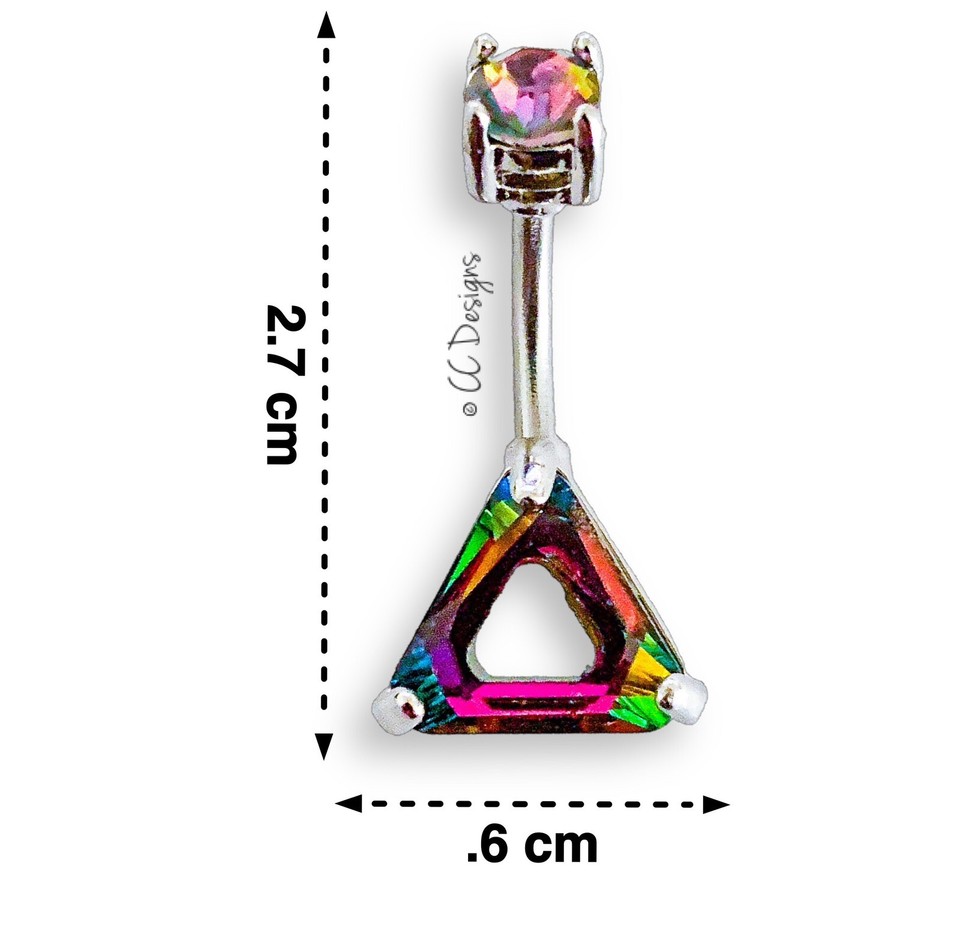 14g rainbow sparkle hollow triangle cz art deco belly ring B22 | eBay