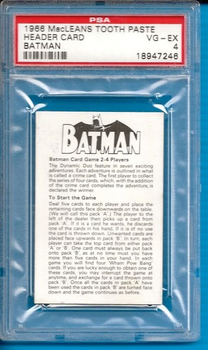 1966 MacLeans Tooth Paste Batman #X Header Card Batman Psa 4 | eBay