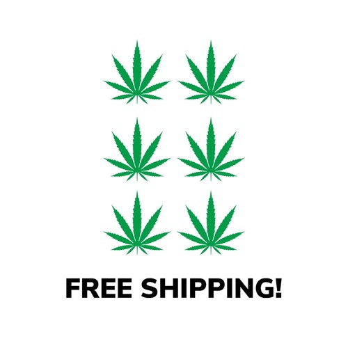 POT LEAF WEED MARIJUAN Vinyl Stickers 6 PACK decal Window Bumper ...