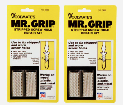 2 pk~ Woodmate MR. GRIP 2" Stripped Screw Repair Kit Steel Hole Patch ...