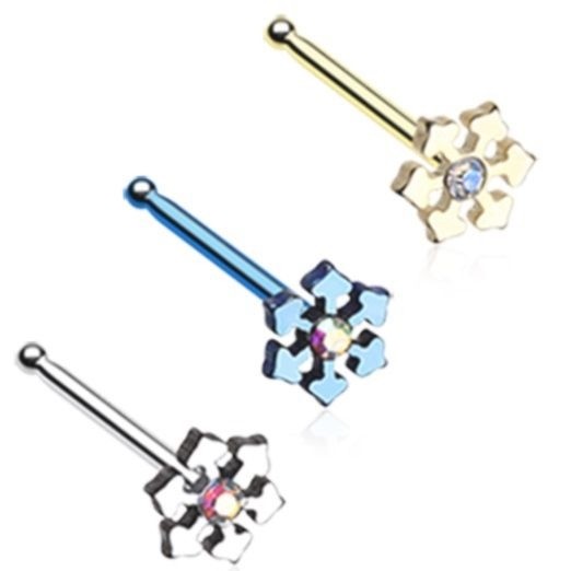 AB CENTER SNOWFLAKE 20G NOSE RING STUD BONE BODY PIERCING JEWELRY (3 ...