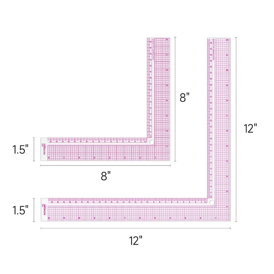 Kearing Plastic L Square Ruler, Clear Framing Square Ruler Set 8" + 12 ...