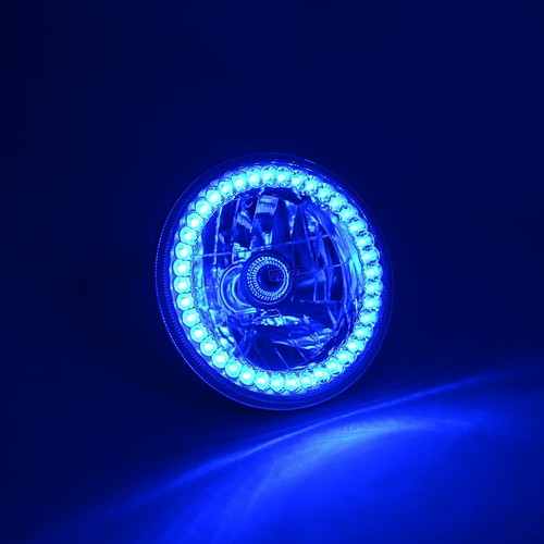 7" Halogen Blue Split LED Halo Ring Angel Eye Headlight Headlamp Light ...