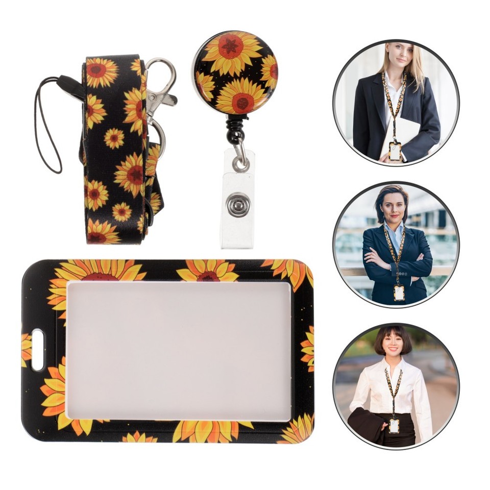 ID Badge Holder with Lanyard ID Card Holder Teacher Badge Holder Flower ...