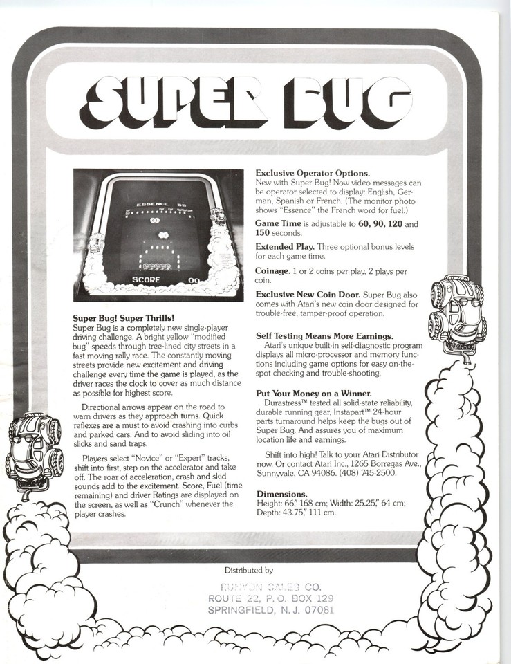 Super Bug Video Arcade Game FLYER Vintage 1977 Retro Sports Car Artwork ...