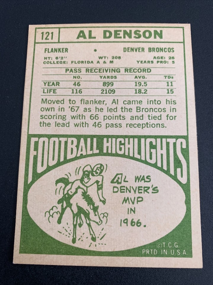 1968 Topps #121 Al Denson Denver Broncos | eBay