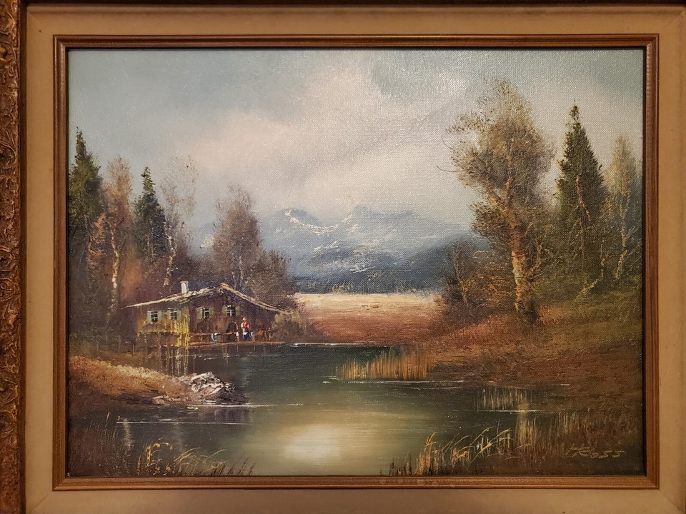 Oil On Canvas Heinz Ross 24x20" Framed Mountain Landscape Scene ...