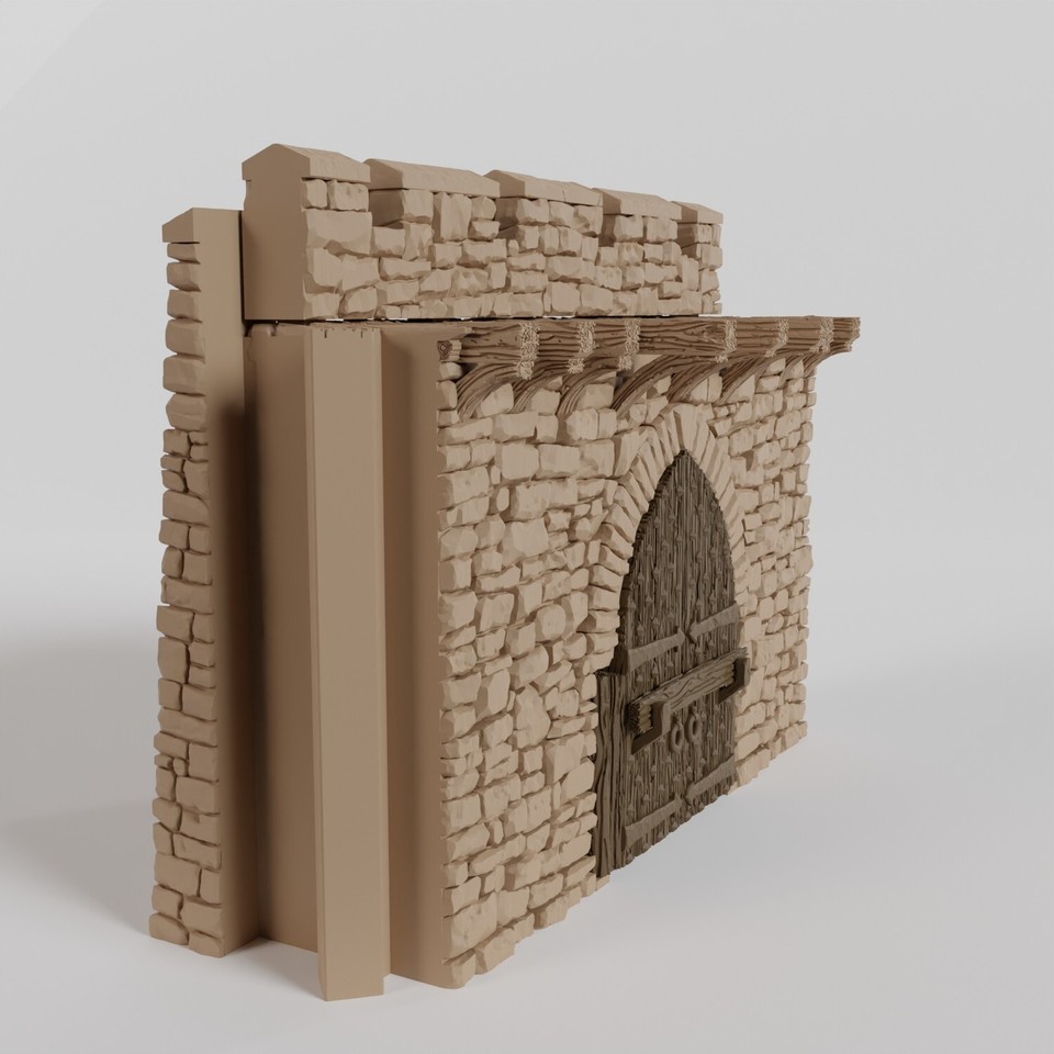 Castle Gate with Portcullis SystemHex Castle Wall 3D Print 10/15/20/28 ...