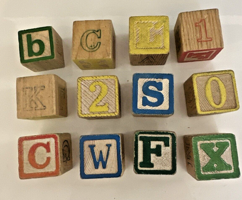 Vintage Lot of 12 Alphabet Number Wooden Wood Blocks ABC 123 | eBay UK