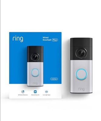RING Wired Doorbell Plus (2nd Gen) Retina 2k & 3D Motion Detection NEW ...